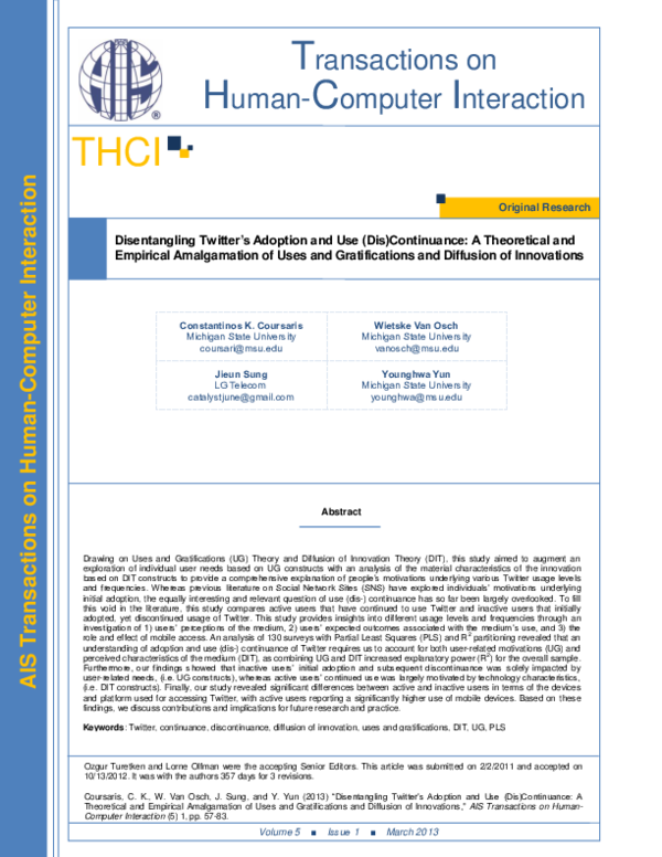 (PDF) Disentangling Twitter’s Adoption and Use (Dis)Continuance: A Theoretical and Empirical ...