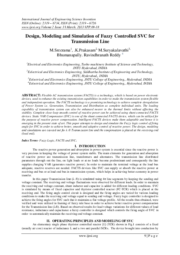 (PDF) Design, Modeling and Simulation of Fuzzy Controlled SVC for Transmission Line