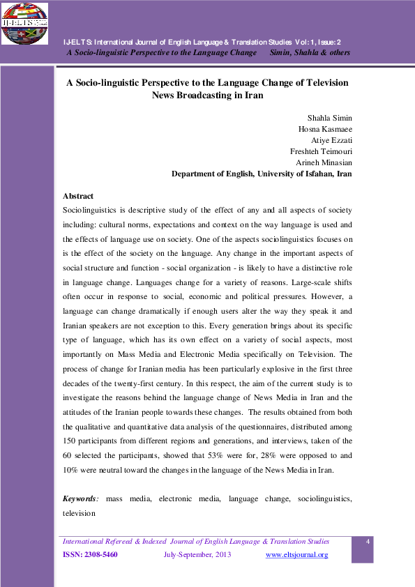 (PDF) A Socio-linguistic Perspective to the Language Change of ...