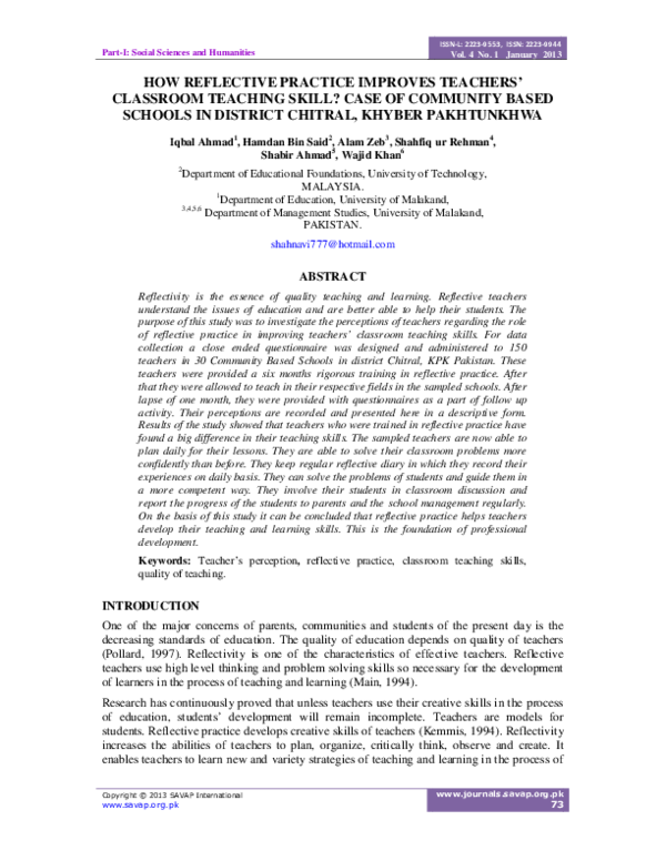 (PDF) How reflective practice improves teachers’ classroom teaching skills?