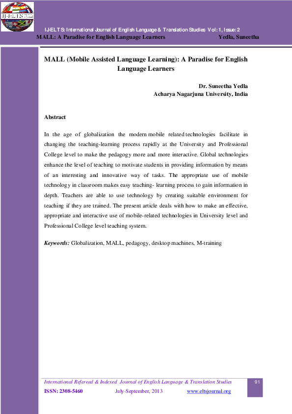 (PDF) MALL (Mobile Assisted Language Learning): A Paradise for English ...