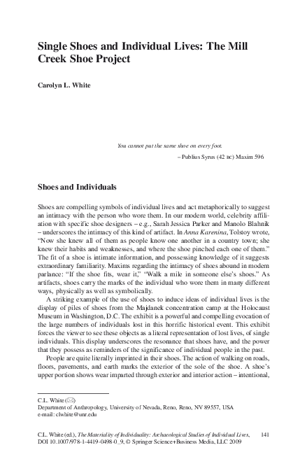 (PDF) Single Shoes and Individual Lives: The Mill Creek Shoe Project