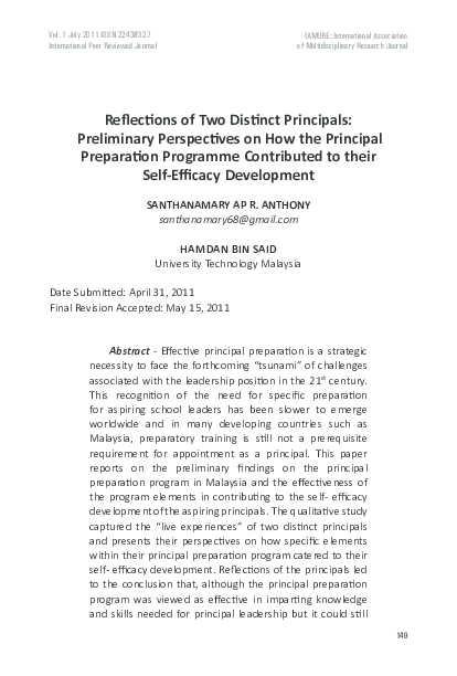 (PDF) Reflections of two distinct principals: Preliminary perspectives ...