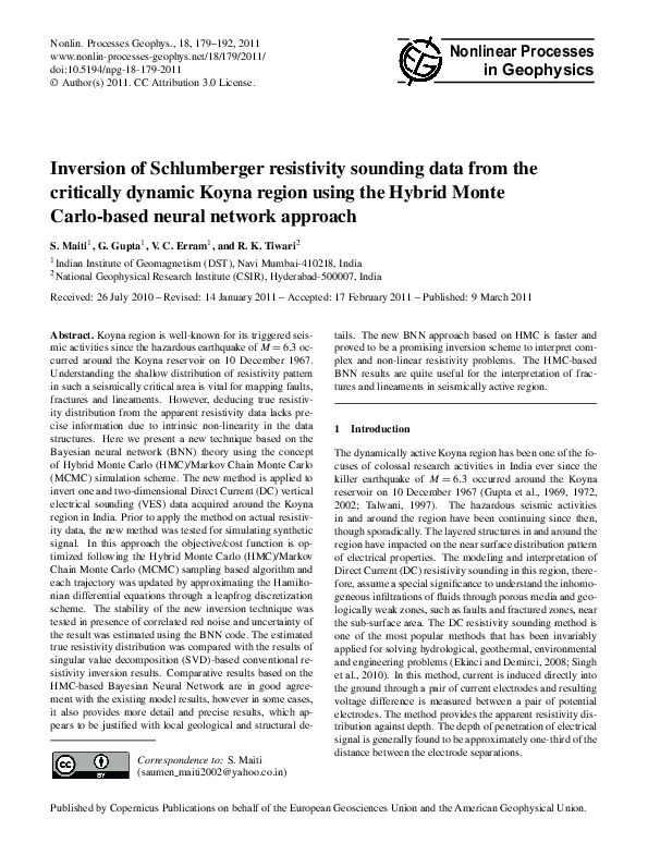 (PDF) Nonlinear Processes in Geophysics Inversion of Schlumberger ...