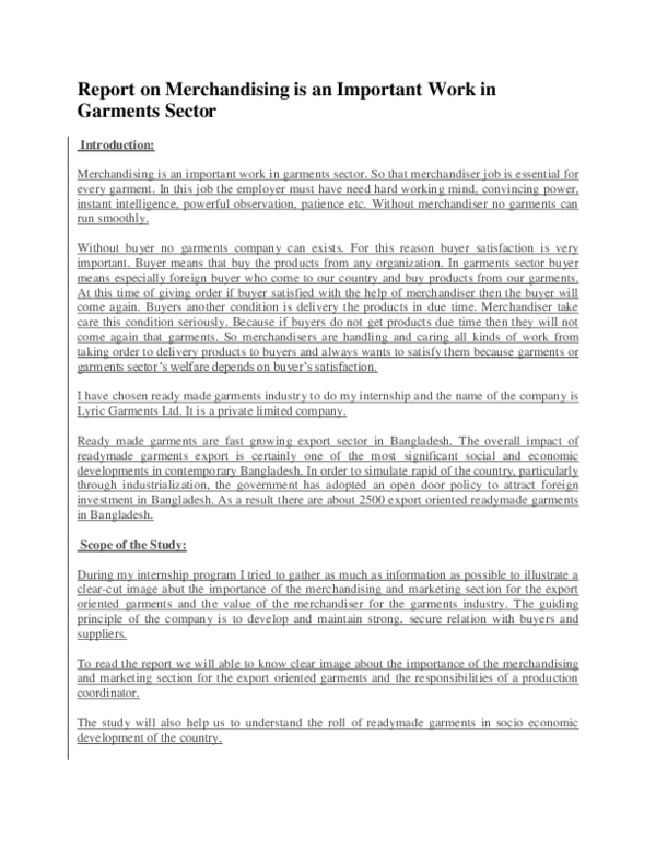(DOC) Report on Merchandising is an Important Work in Garments Sector