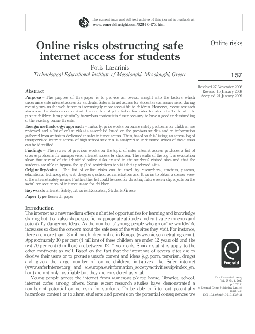 (PDF) Online risks obstructing safe internet access for students Fotis ...