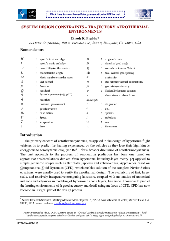 (PDF) SYSTEM DESIGN CONSTRAINTS - TRAJECTORY AEROTHERMAL ENVIRONMENTS