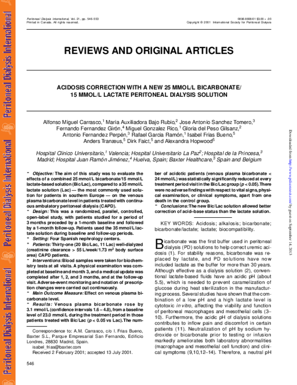 (PDF) ACIDOSIS CORRECTION WITH A NEW 25 MMOL/L BICARBONATE/ 15 MMOL/L ...