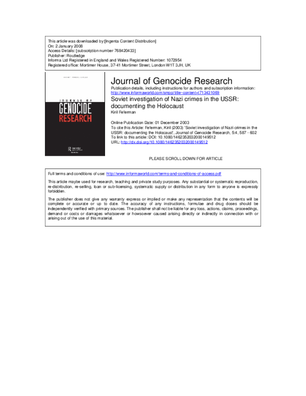 (PDF) “Soviet Investigation of Nazi Crimes in the USSR: Documenting the ...
