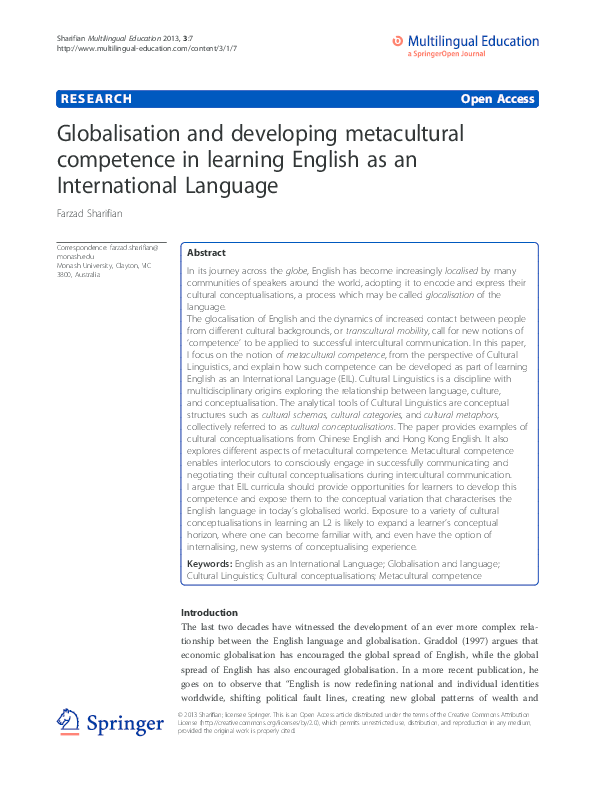(PDF) RESEARCH Open Access Globalisation and developing metacultural ...
