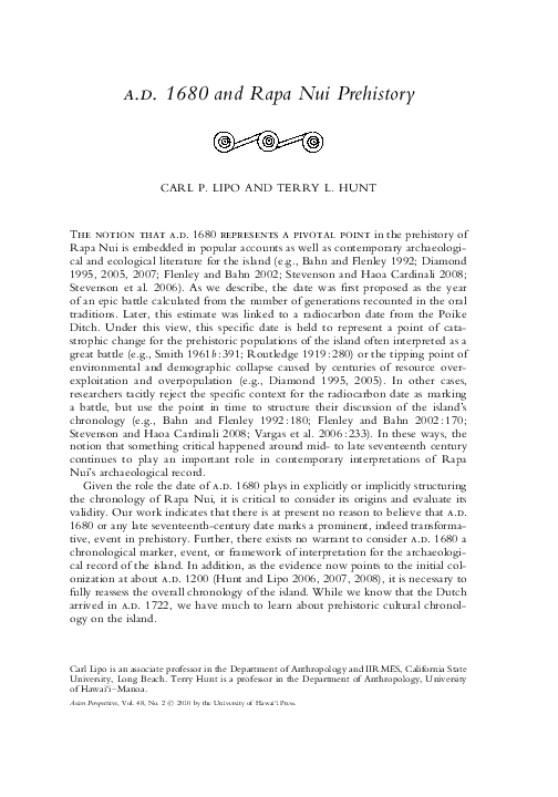 (PDF) AD 1680 and Easter Island Prehistory.