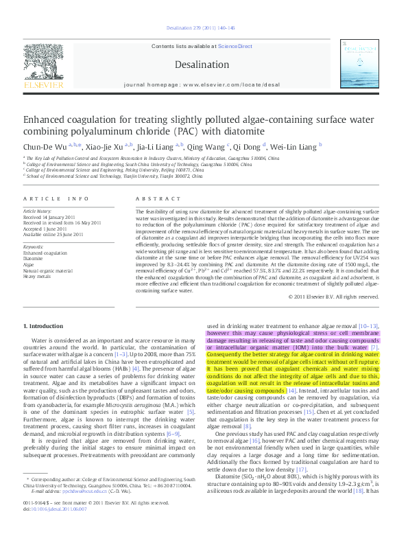 (PDF) Enhanced coagulation for treating slightly polluted algae ...