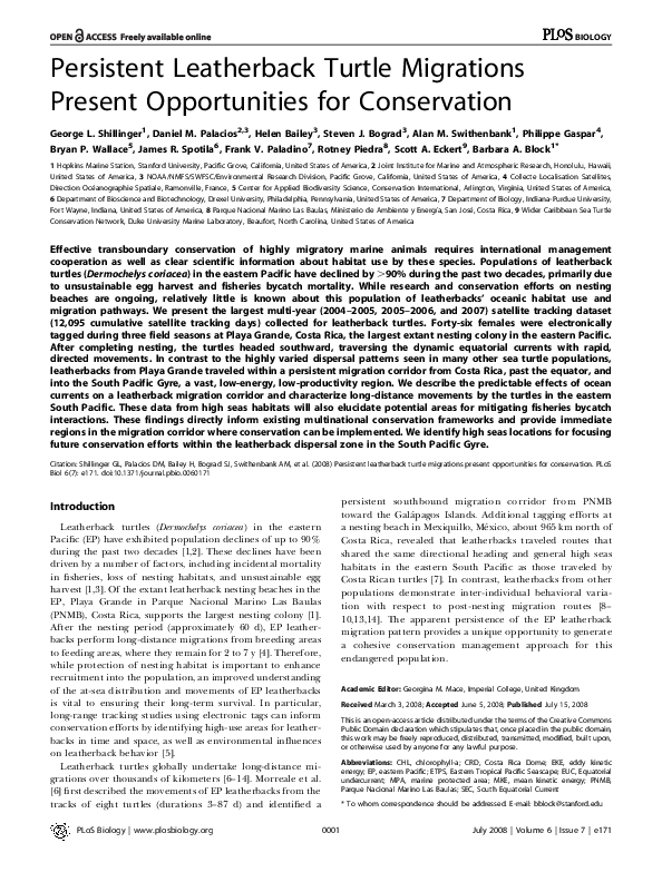 (PDF) Persistent Leatherback Turtle Migrations Present Opportunities ...