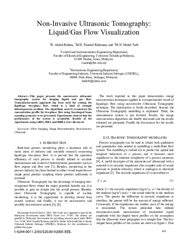 (PDF) Non-invasive ultrasonic tomography: Liquid/gas flow visualization