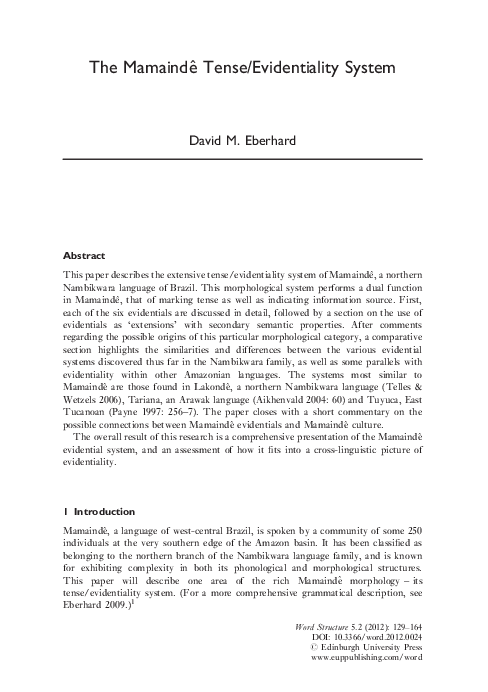 (PDF) The Mamainde Tense/Evidentiality System