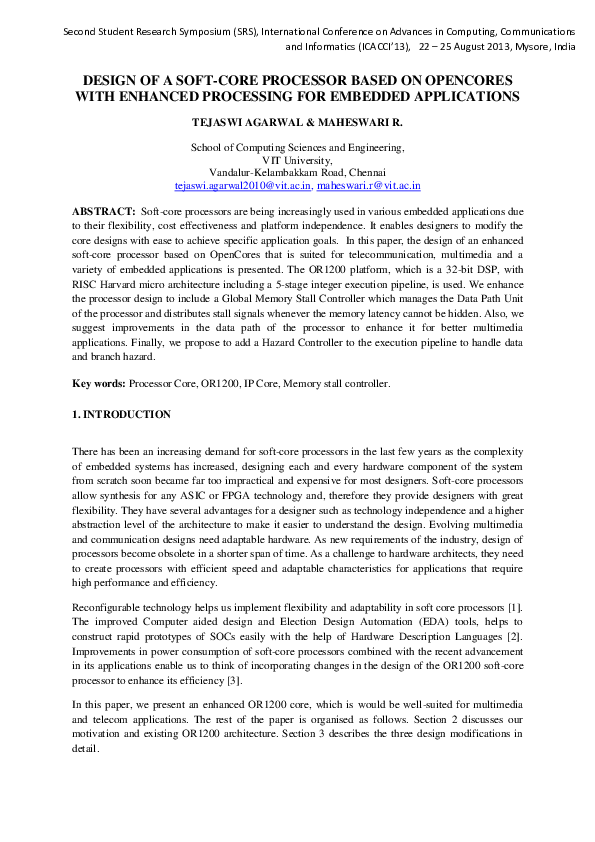 Pdf Design Of A Soft Core Processor Based On Opencores With Enhanced