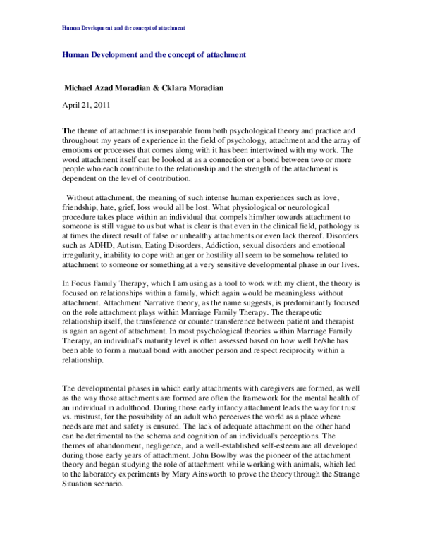 (DOC) Human Development and the concept of attachment