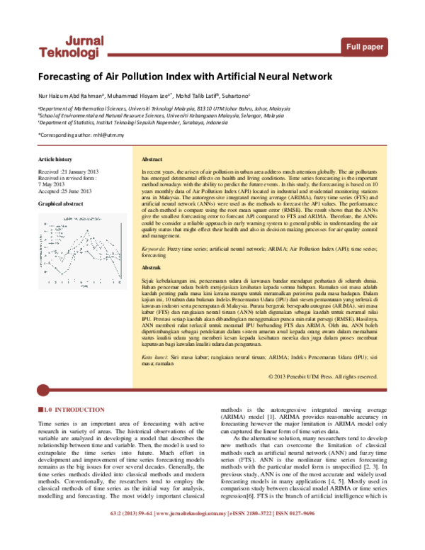 Pdf Forecasting Of Air Pollution Index With Artificial Neural Network