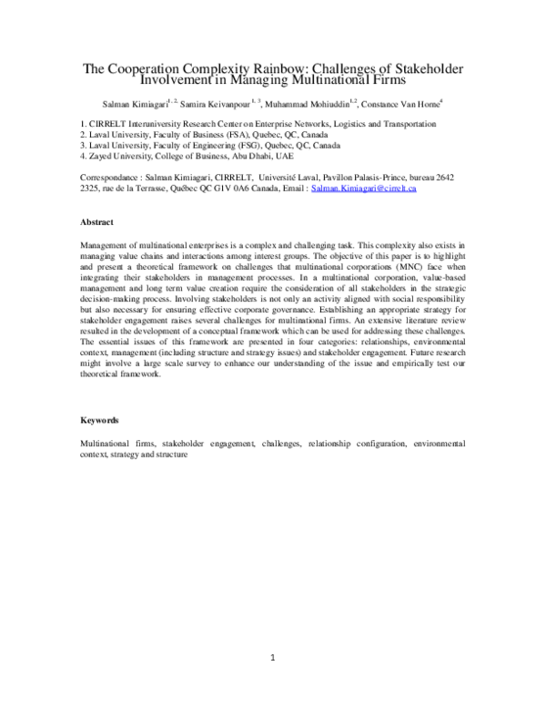(DOC) The Cooperation Complexity Rainbow: Challenges of Stakeholder ...