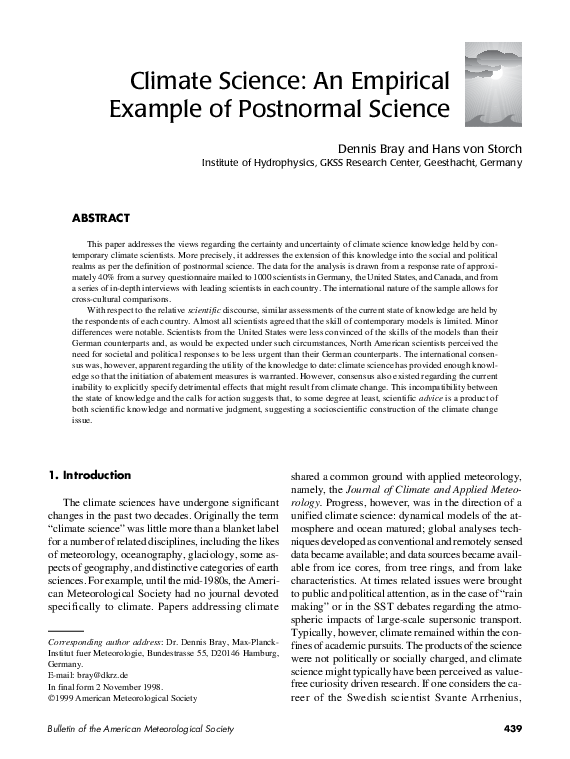 (PDF) Climate Science. An empirical example of postnormal science.