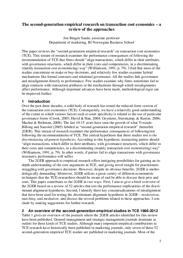 (PDF) The second-generation empirical research on transaction cost ...