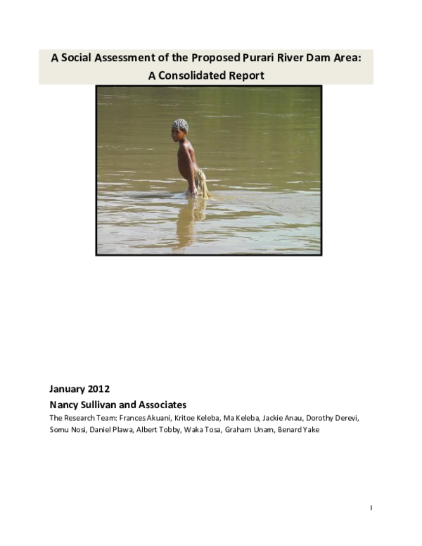 (PDF) A social assessment of the proposed Purari River Dam area: A ...