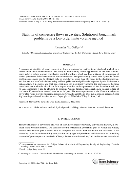 (PDF) Stability of convective flows in cavities: solution of benchmark problems by a low-order ...