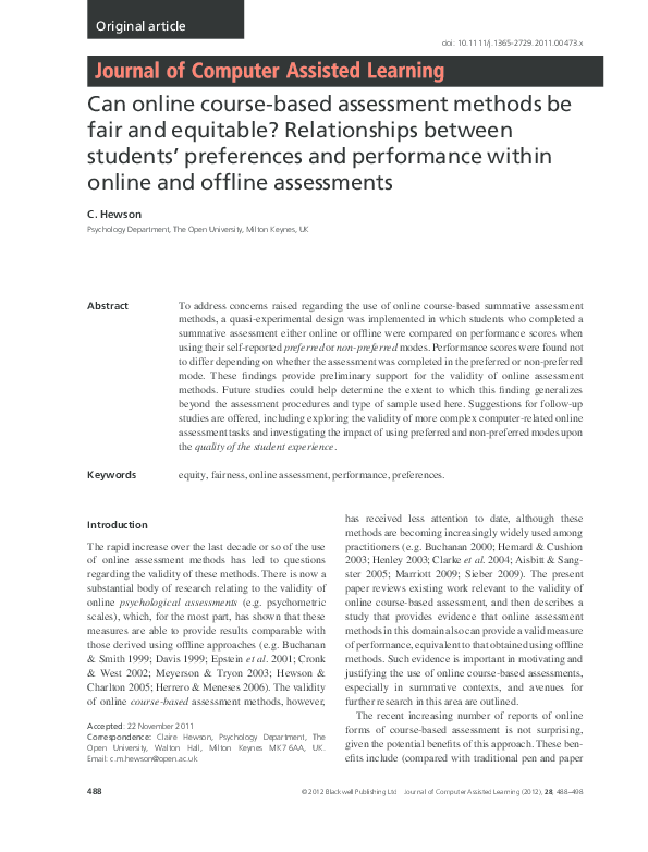 (PDF) Can online course-based assessment methods be fair and equitable ...