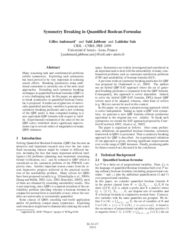 Pdf Symmetry Breaking In Quantified Boolean Formulae