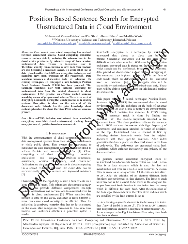 (PDF) Position Based Sentence Search for Encrypted Unstructured Data in Cloud Environment