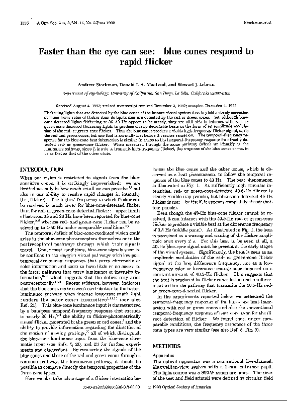 (PDF) Faster than the eye can see: blue cones respond to rapid flicker