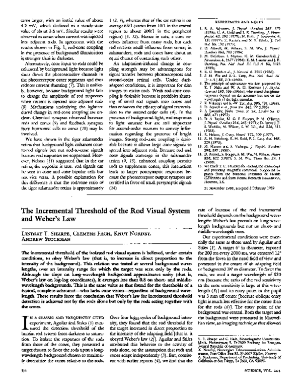 (PDF) The Incremental Threshold of the Rod Visual System and Weber's Law