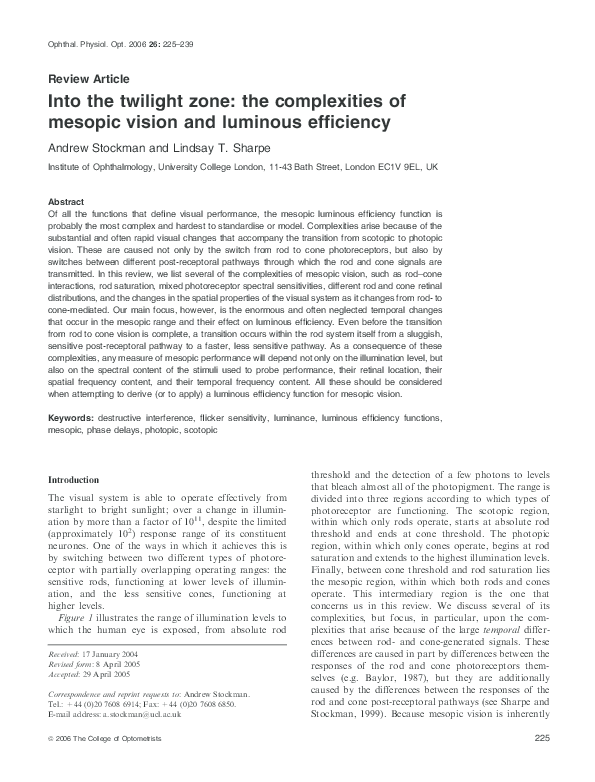 (PDF) Into the twilight zone: the complexities of mesopic vision and ...