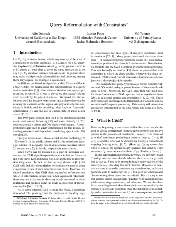 (PDF) Query reformulation with constraints
