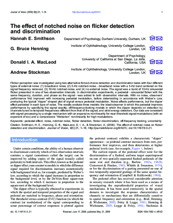 Pdf The Effect Of Notched Noise On Flicker Detection And Discrimination