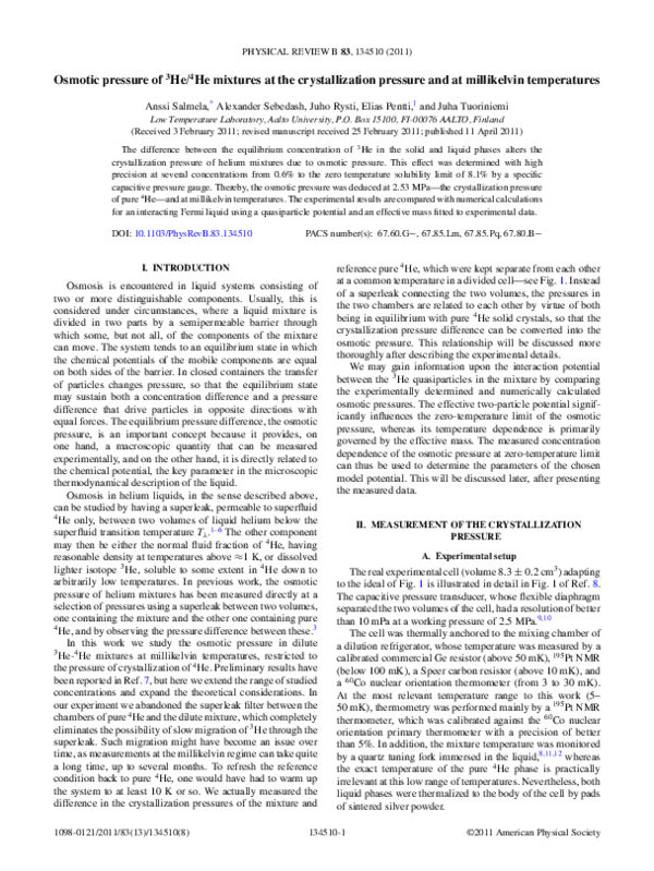 (PDF) Osmotic pressure of He3/He4 mixtures at the crystallization ...