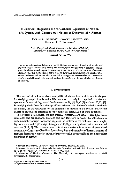(PDF) Numerical integration of the Cartesian equations of motion of a ... (PDF) Numerical integration of the Cartesian equations of motion of a ...