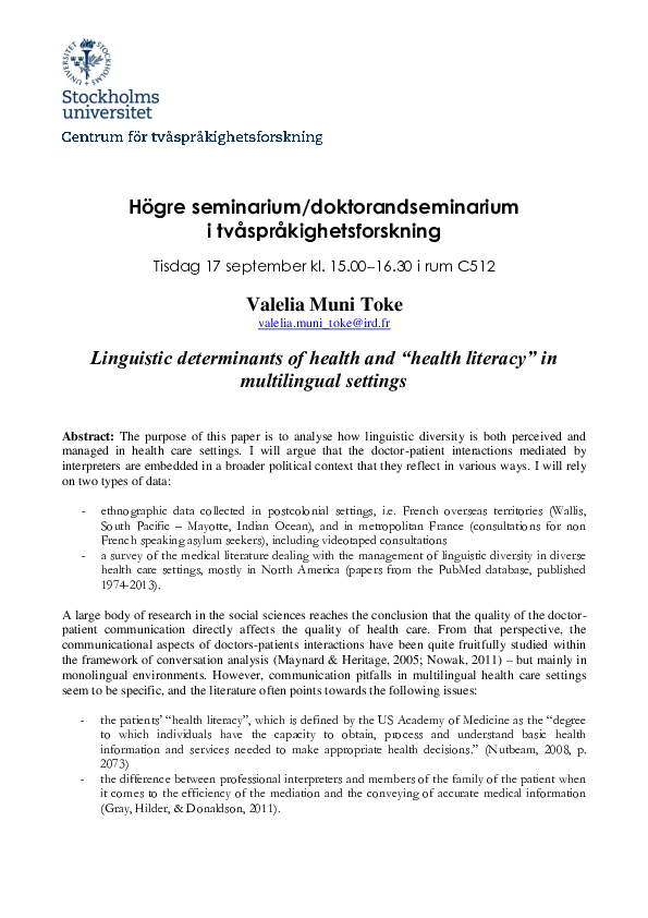 (PDF) Linguistic determinants of health and “health literacy” in ...