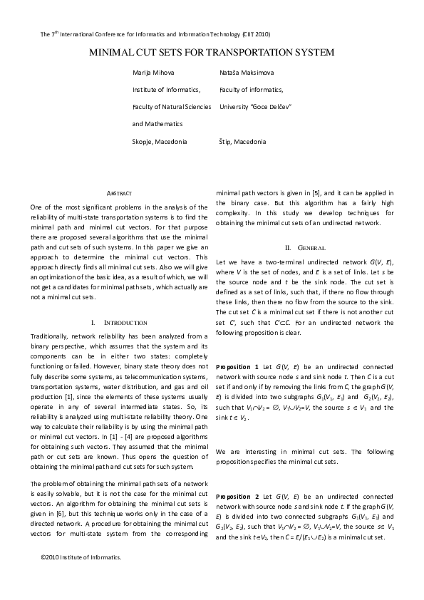 (PDF) Minimal cut set for transportation system