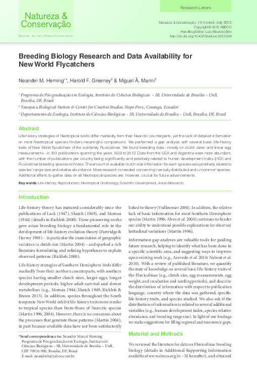 Breeding Biology Research and Data Availability for New World Flycatchers