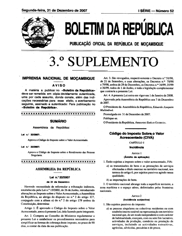 (PDF) Segunda-feira, 31 de Dezembro de 2007 I SÉRIE— 'Número 52 BOLETIM ...