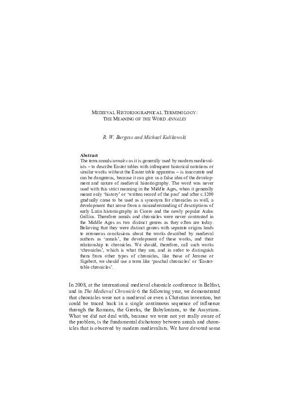 (PDF) "Medieval Historiographical Terminology: The Meaning of the Word ...
