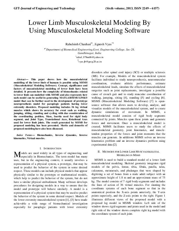 (PDF) Lower Limb Musculoskeletal Modeling By Using Musculoskeletal Modeling Software