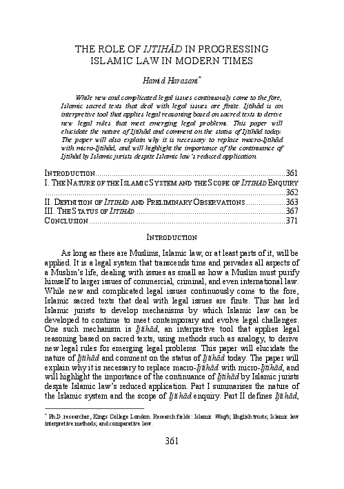 (PDF) The Role of Ijtihād in Progressing Islamic Law in Modern Times