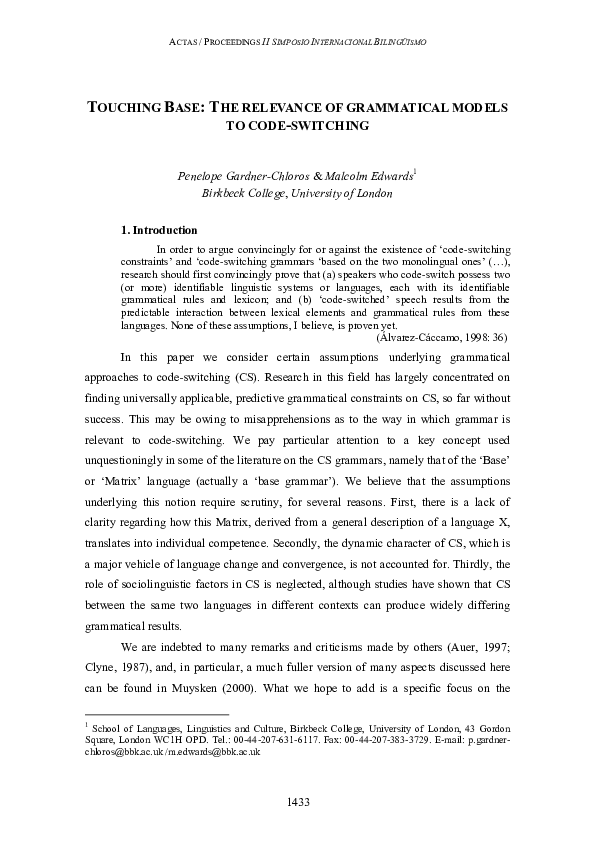 Code-Switching | Shana Poplack - Academia.edu