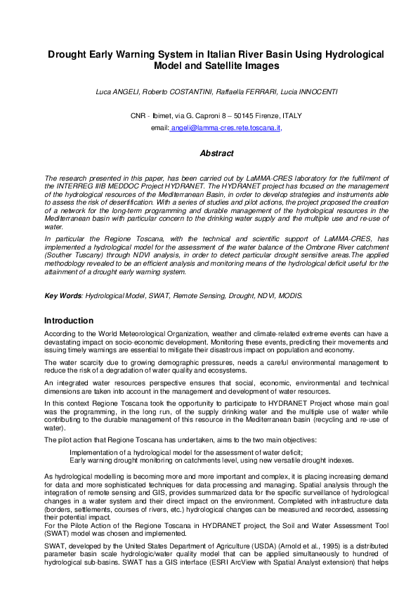 (PDF) Drought Early Warning System in Italian River Basin Using ...