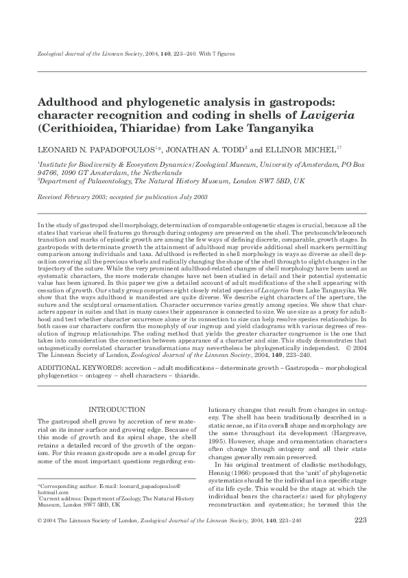 Adulthood and phylogenetic analysis in gastropods: character ...