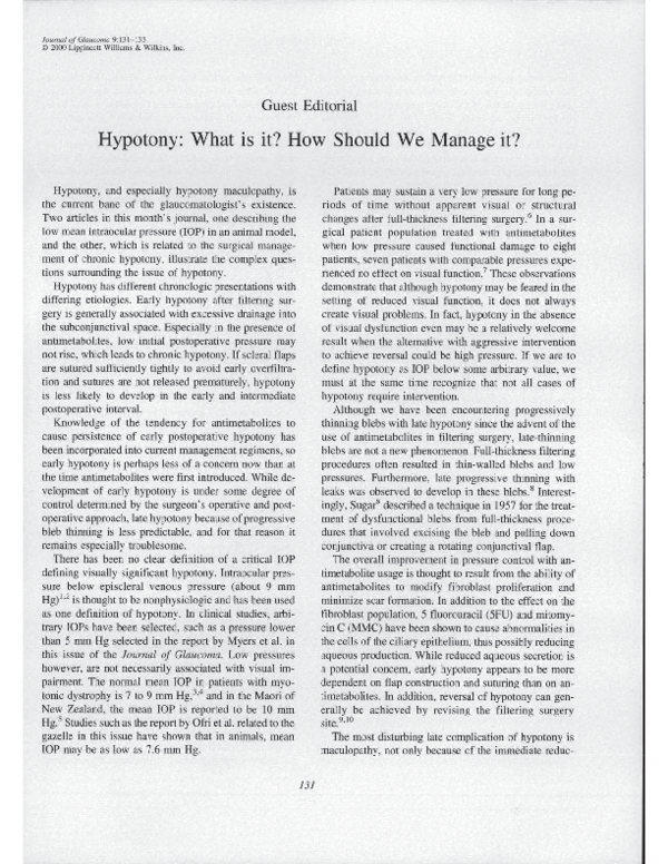 (PDF) Hypotony: What is it? How should we manage it