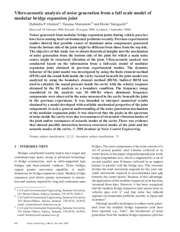 (PDF) Vibro-acoustic analysis of noise generation from a full scale ...