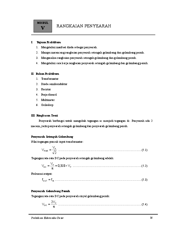 (PDF) Praktikum Elektronika Dasar 16P RMS V V